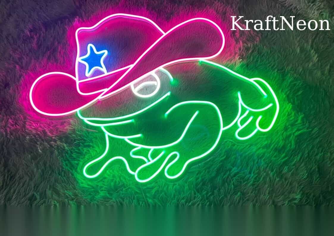 Cute Chibi Frog Cowboy Hat Neon Sign Wall Art Decor – Metalsteelalu