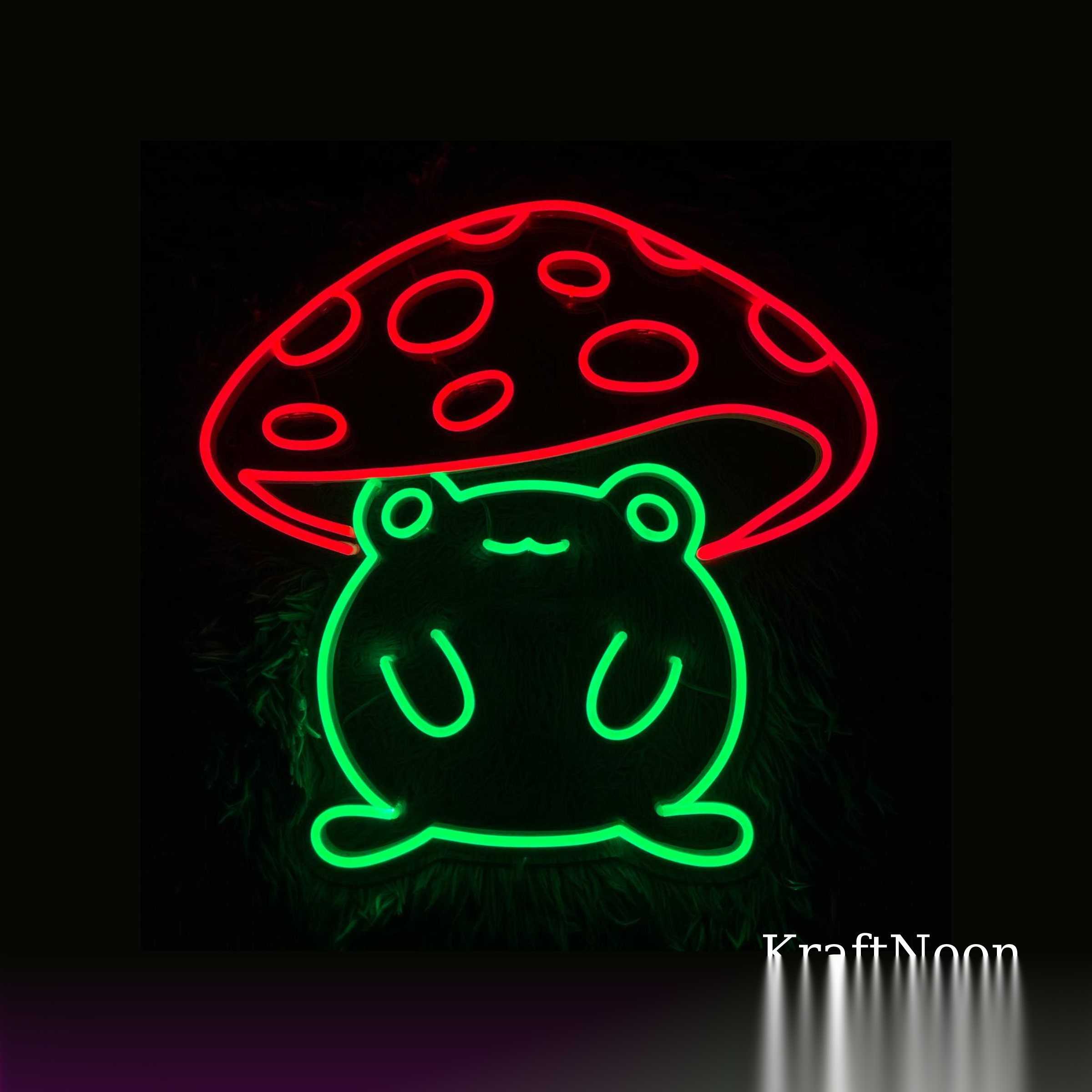 Cute Frog With Mushroom Hat Neon Sign Frog Nursery Bedroom Decor ...
