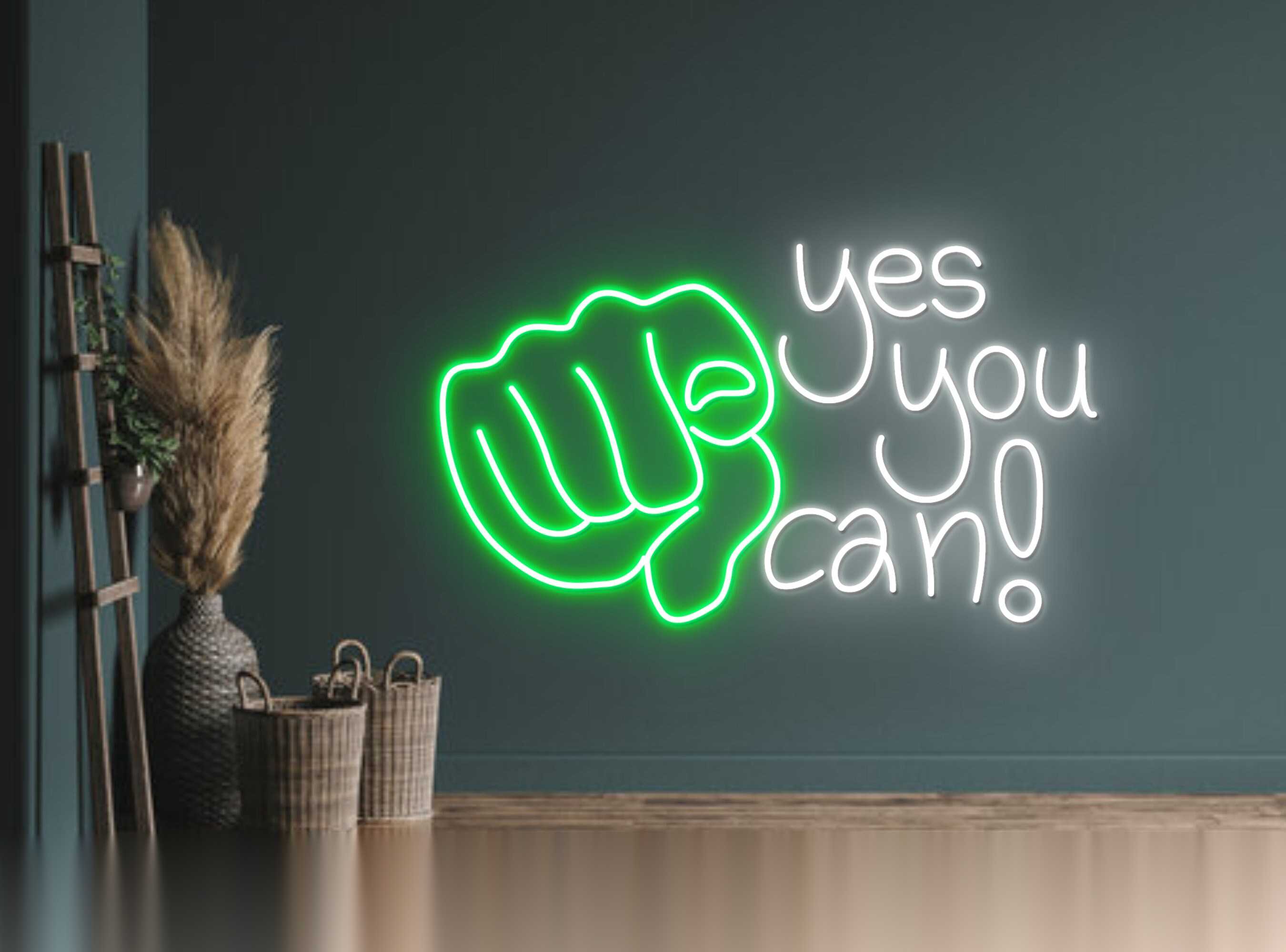 Hand Pointing Yes You Can Neon Sign Motivational Office Living Room ...