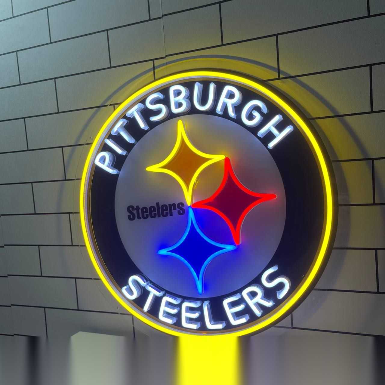 Pittsburgh Steelers NFL Round Neon LED Sign Wall Art Decor – Metalsteelalu