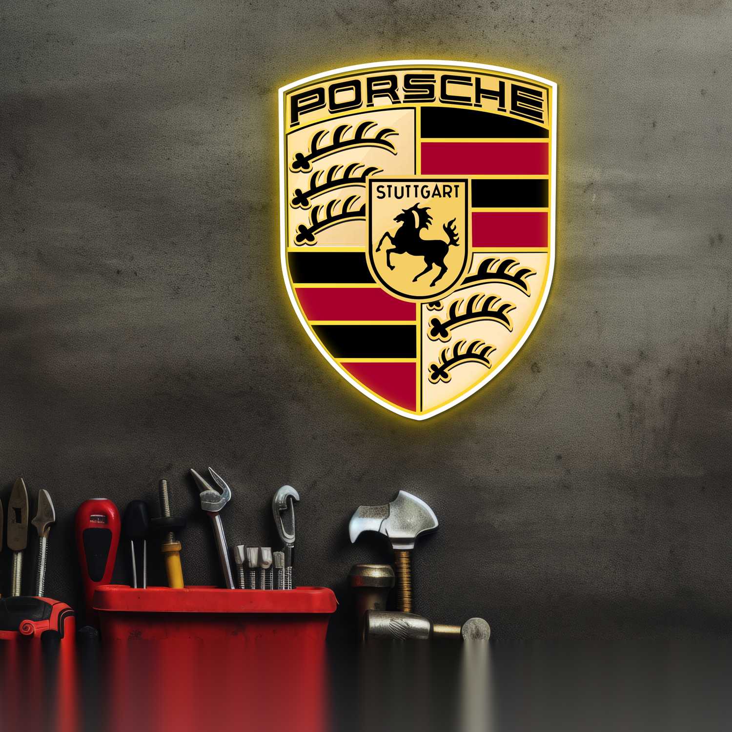 Porsche Logo Neon LED Sign Wall Art Man Cave Garage Decor – Metalsteelalu